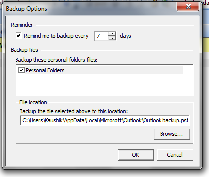 Automatically backup Microsoft Outlook PST files